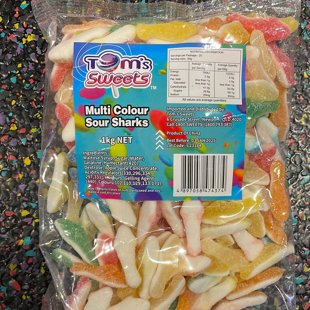 Tom's Sweets Multicolour Sour Sharks 1kg – Tom's Confectionery Warehouse
