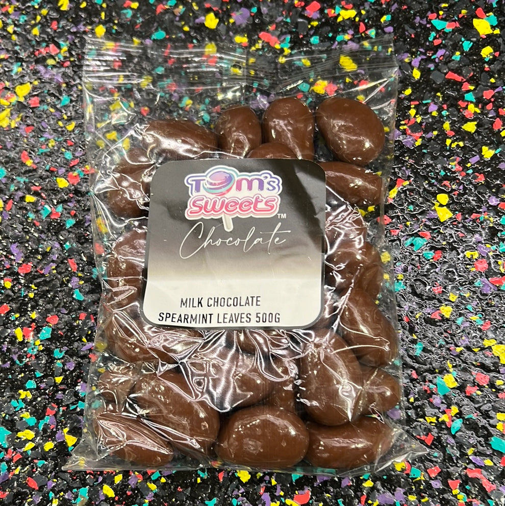 Tom’s Sweets Milk Choc Spearmint Leaves 500g – Tom's Confectionery ...