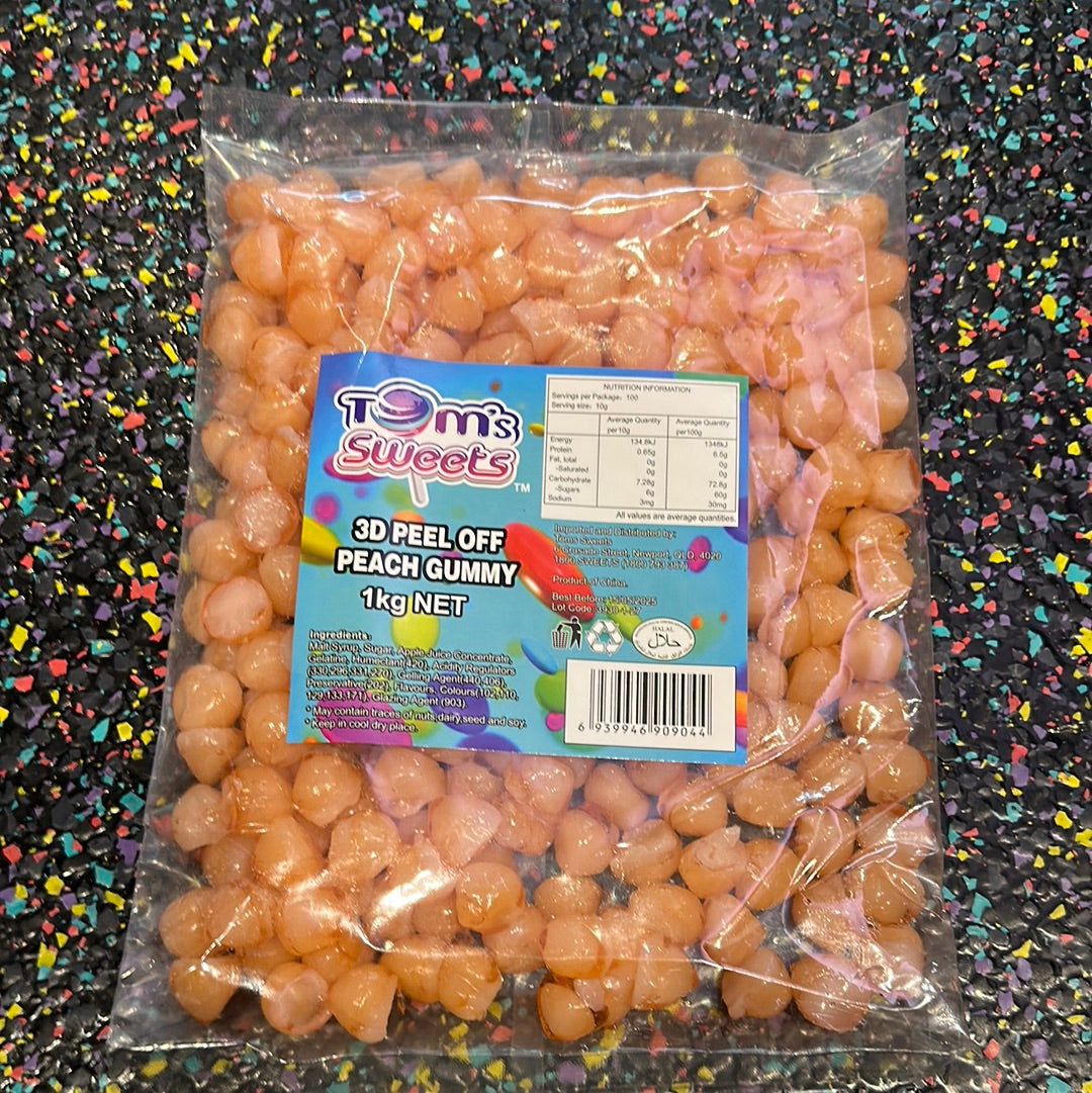 Tom’s Sweets 3D Peel Off Peach Gummy 1kg – Tom's Confectionery Warehouse