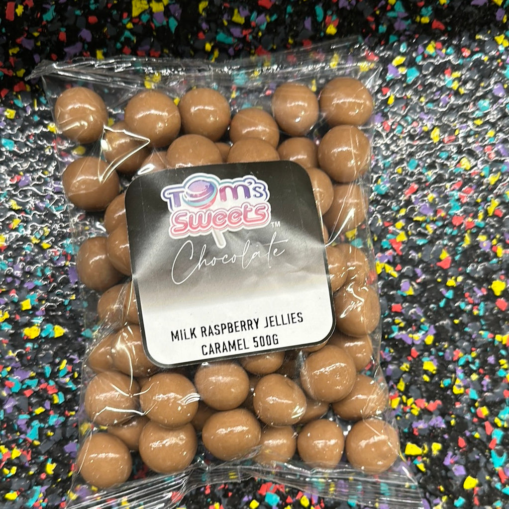 Tom’s Sweets milk raspberry jellies, Caramel 500g – Tom's Confectionery ...