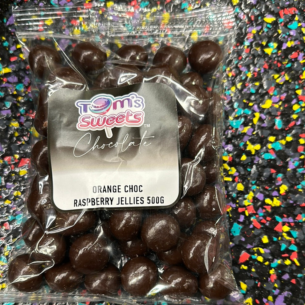 Tom’s Sweets Orange, Choc raspberry jellies 500g – Tom's Confectionery ...