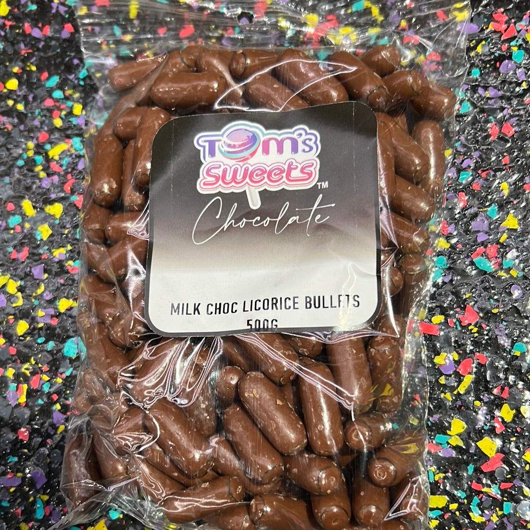 Tom’s Sweets Milk Choc Licorice Bullets 500g – Tom's Confectionery ...