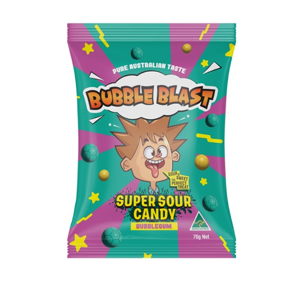 Bubble Blast Super Sour Candy Bubble Gum 70g – Tom's Confectionery ...