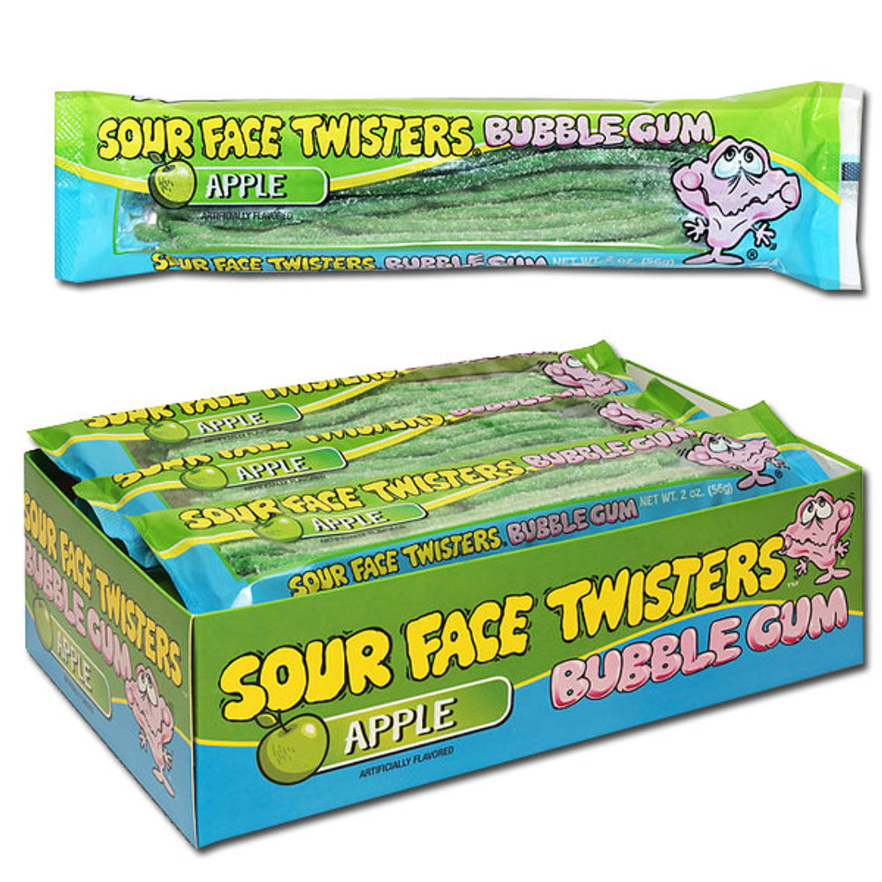 FACE TWISTER APPLE BUBBLE GUM 56g – Tom's Confectionery Warehouse