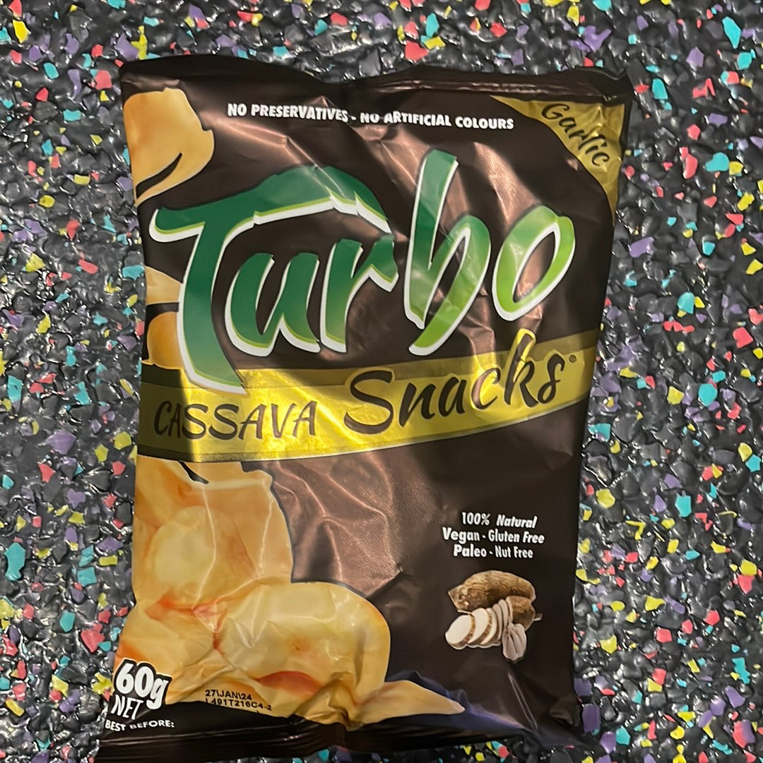 Turbo Snacks Garlic Cassava 60g – Tom's Confectionery Warehouse
