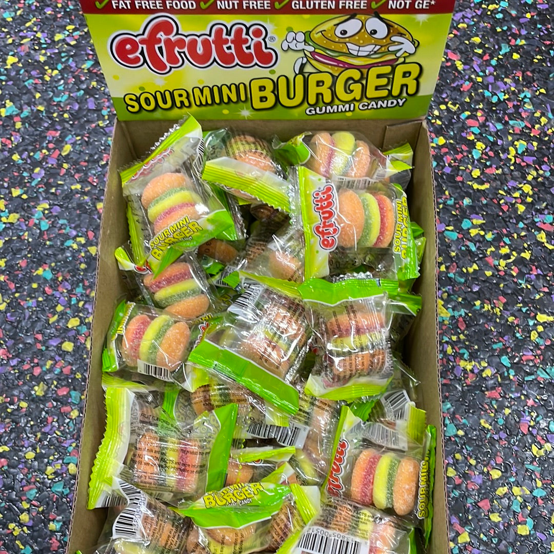 Efrutti- sour mini burger 9g – Tom's Confectionery Warehouse