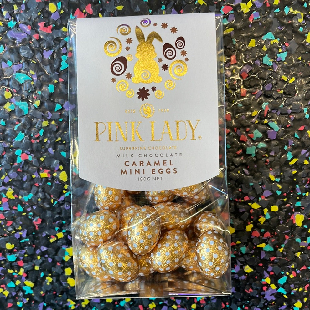 Pink Lady - milk chocolate Caramel mini eggs 180g – Tom's Confectionery ...