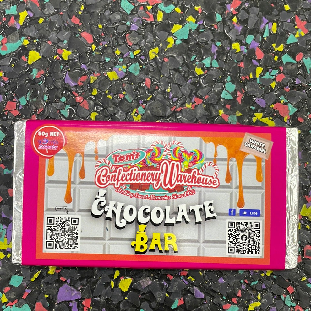 TOM'S CHOCOLATE BAR - WHITE CARAMEL 50G – Tom's Confectionery Warehouse